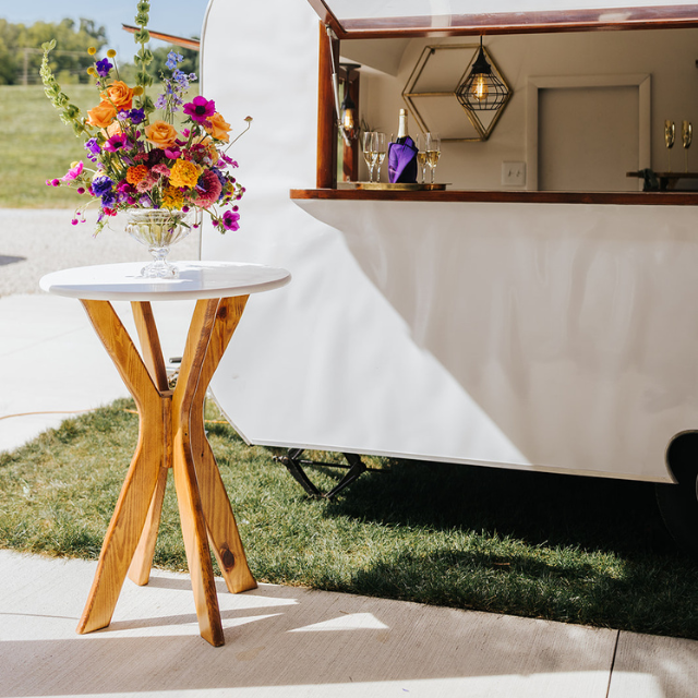 Round White Pub Table - Vicars Built Rentals